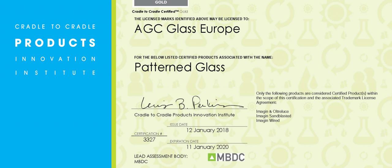 AGC patterned glass now Cradle to Cradle Certified Gold | AGC Glass Europe